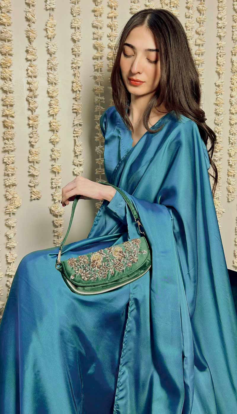 Ember – Elegant Teal Blue Saree by Tara Lahore